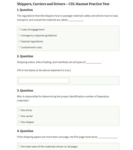 Shippers, Carriers, and Drivers - CDL Hazmat Practice Test